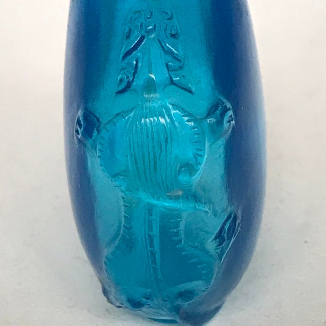 Vintage Clear Blue Snuff Bottle Decorated With Stylized Dragons | Chairish