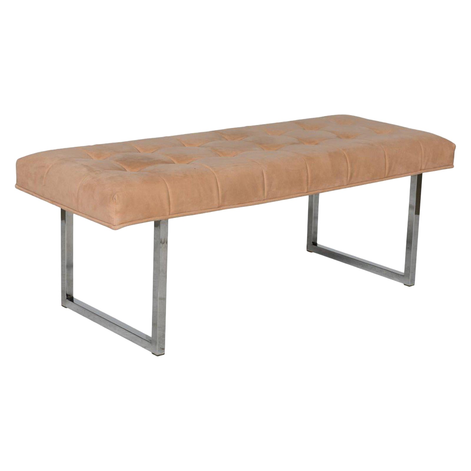 Milo Baughman Style Tufted Suede Bench | Chairish