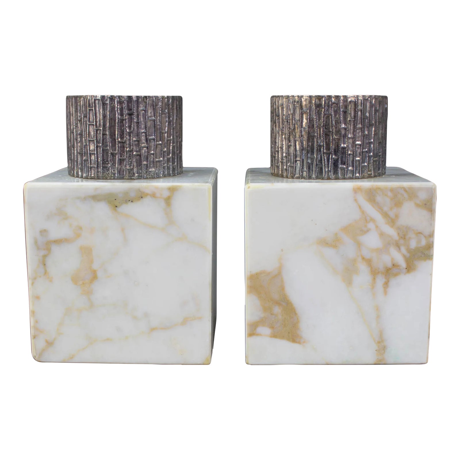 Late 20th Century Vintage Minimalist Modernist Plated Bamboo Motif ...