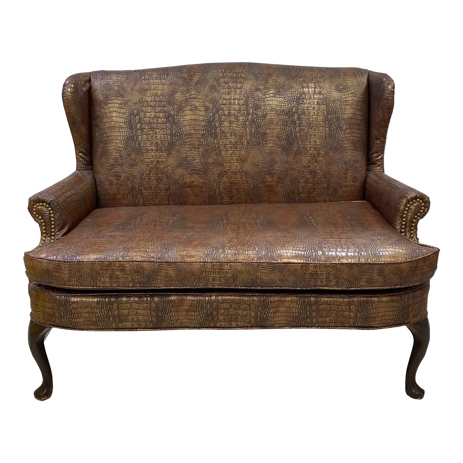 Traditional Style Embossed Crocodile Sofa Loveseat | Chairish