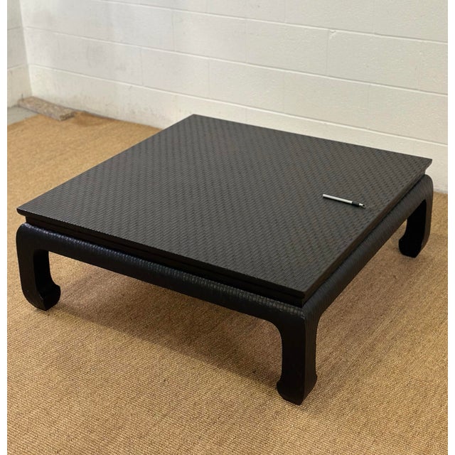 1970s Baker Furniture Raffia Wrapped Ming Style Black Square Coffee ...