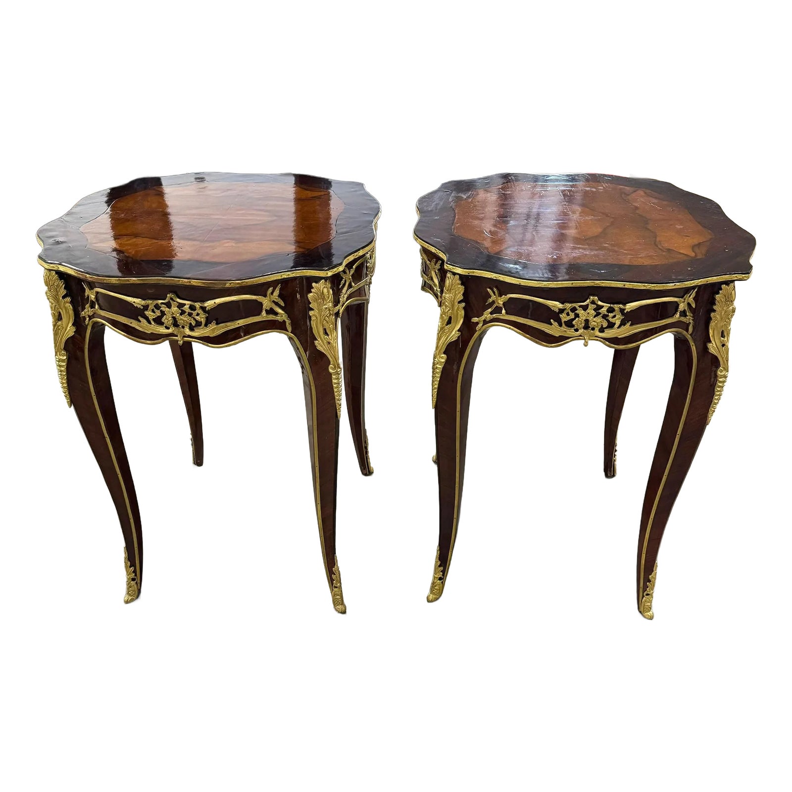 Side Tables Set of 2 French Style Copper Gold Details | Chairish
