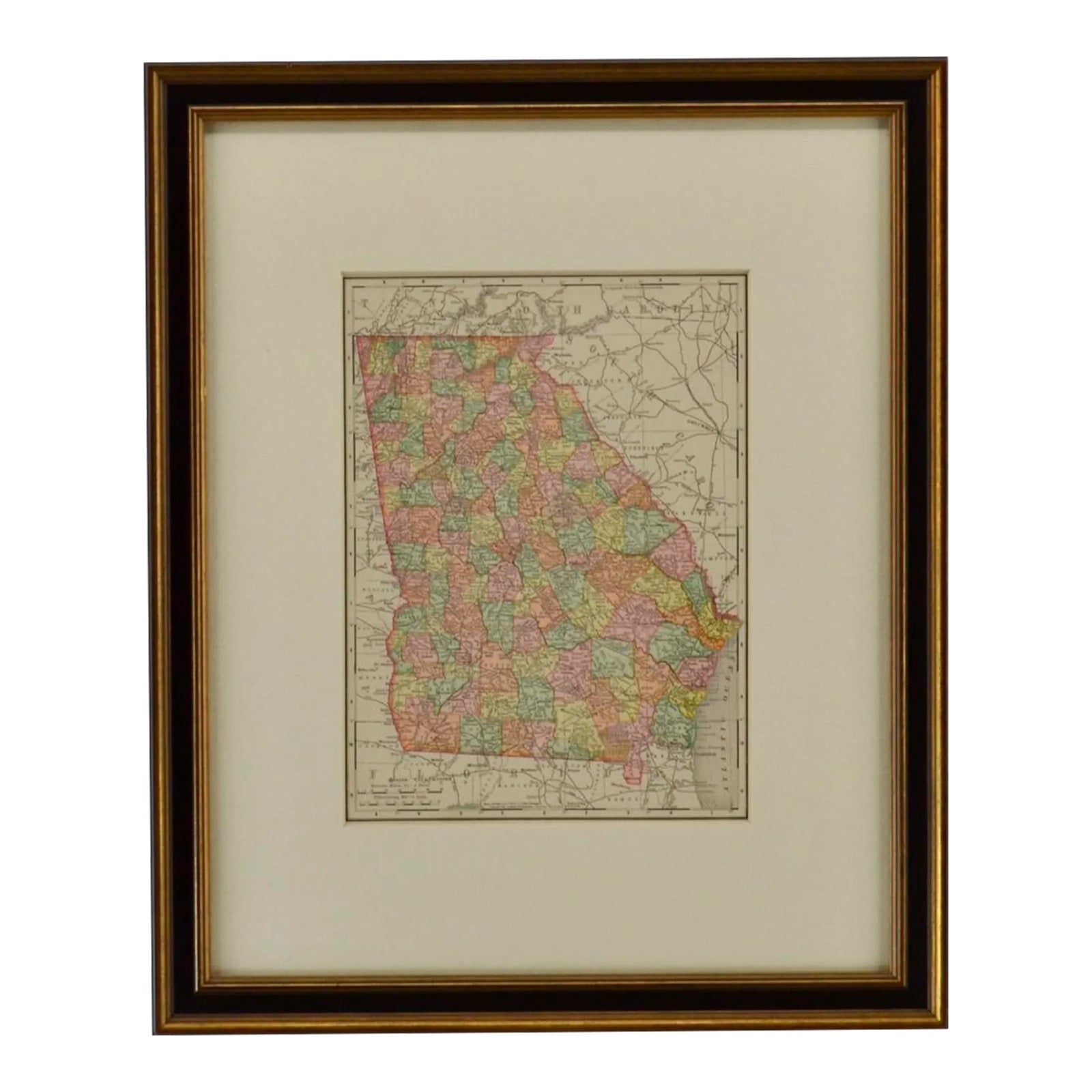 Vintage Framed Map of Georgia | Chairish