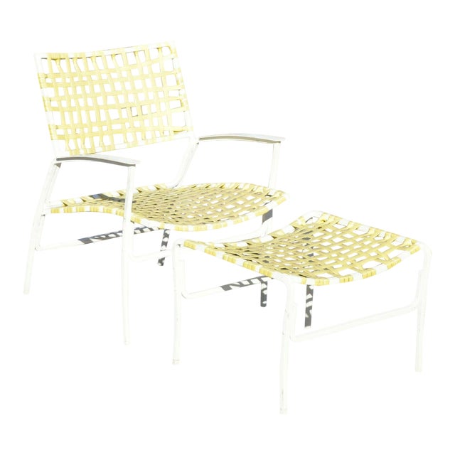 Medallion Mid Century Aluminum Yellow Vinyl Strap Patio Lounge Chair ...