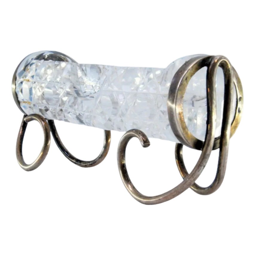 Toothpick Holder in Cut Glass with Silver Applications | Chairish
