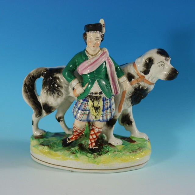 Late 19th Century Staffordshire Pottery Boy With St. Bernard Figure ...