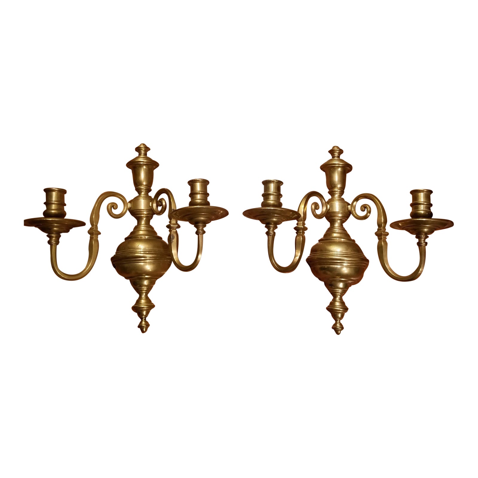 Vintage Heavy Brass Colonial Style Candle Sconces | Chairish