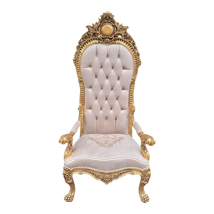 Contemporary Beige Gold Leaf Throne Chair | Chairish