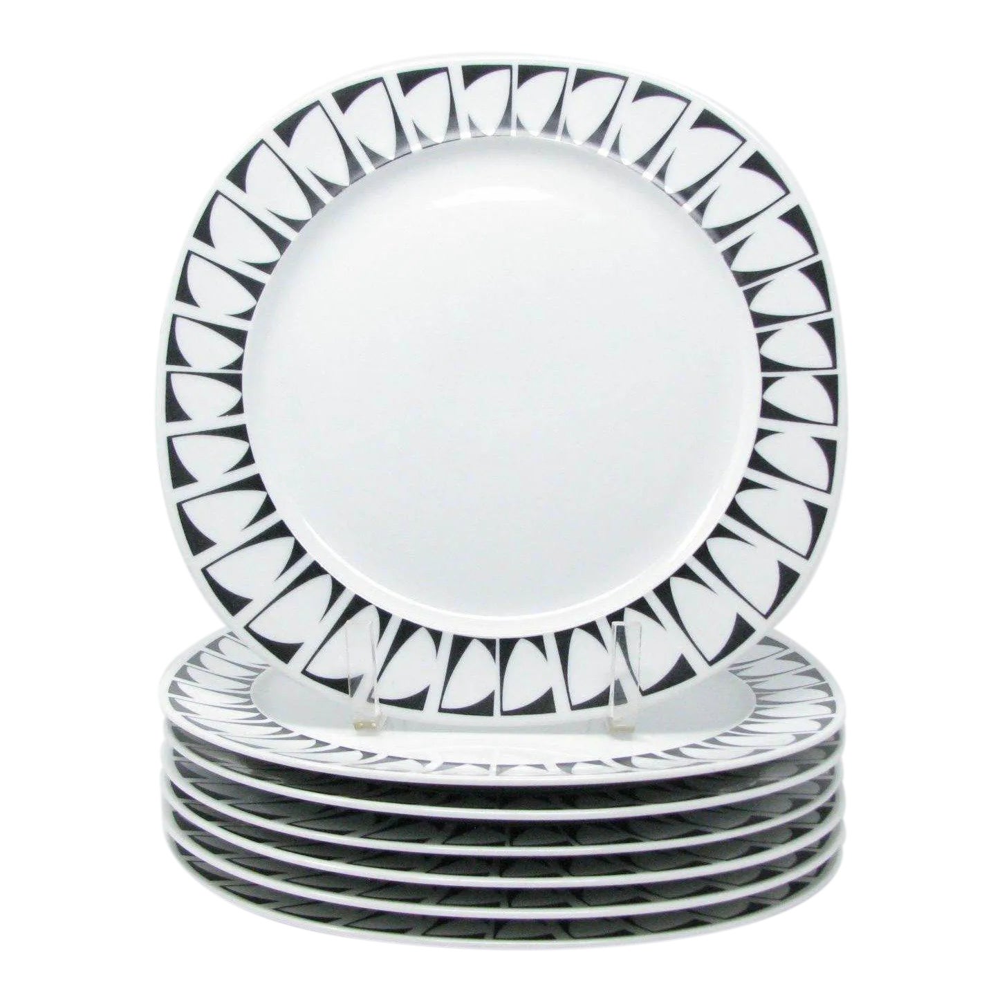 Vintage Graphic Studio Dinner Plates With Black White Design - Set of 7 ...
