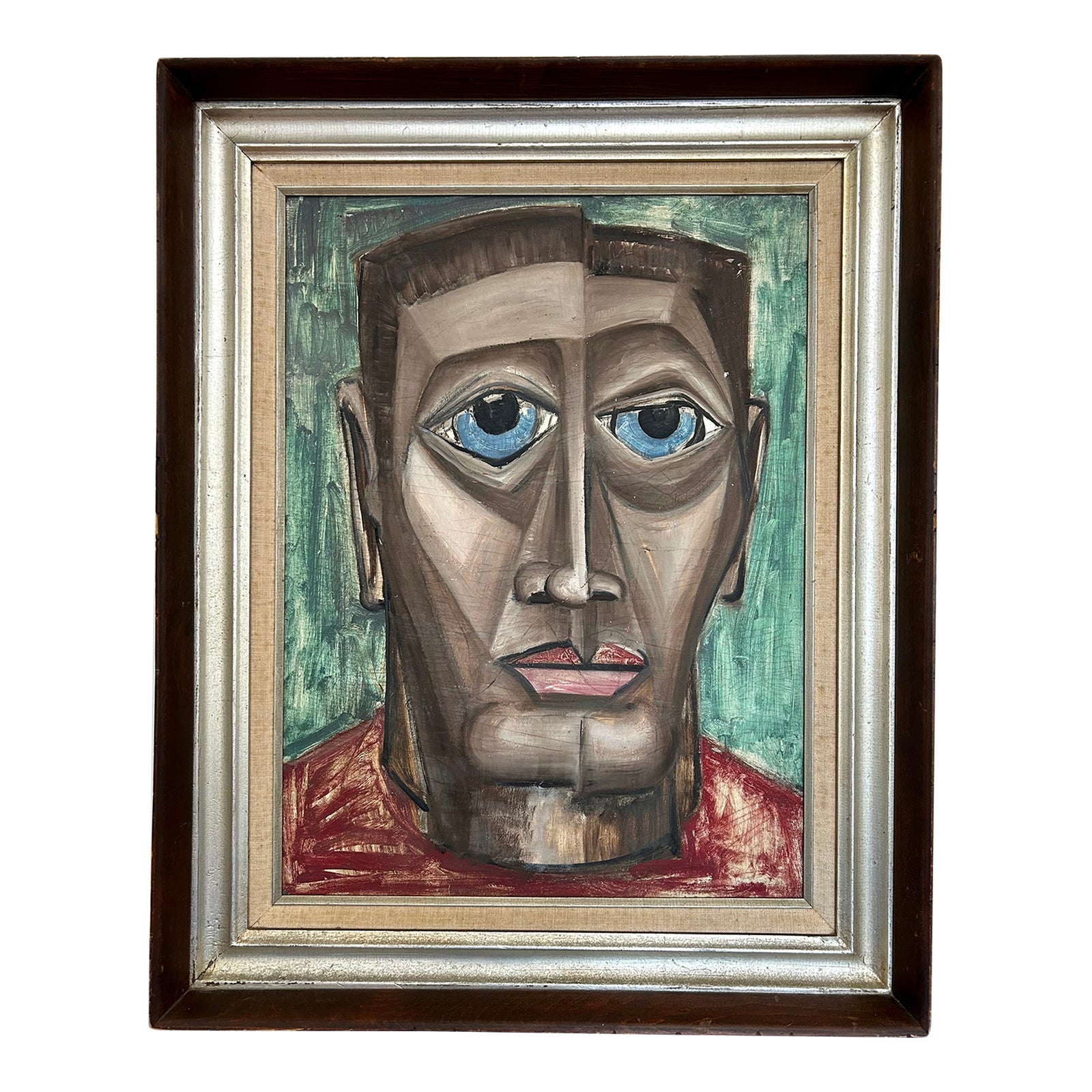 Mid-Century Cubist Abstract Man Portrait Painting | Chairish