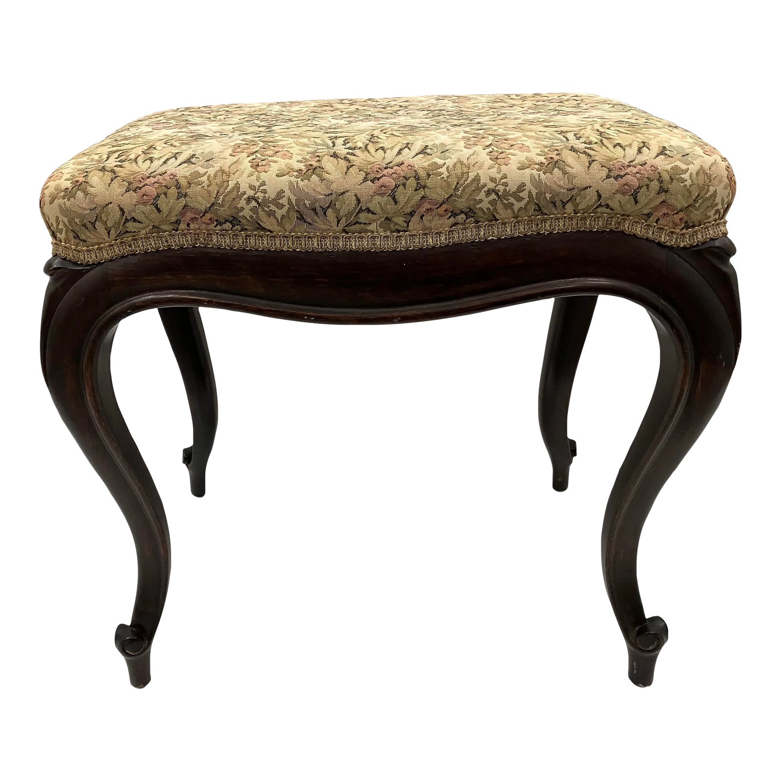 Early 1900s French Walnut Vanity Stool | Chairish