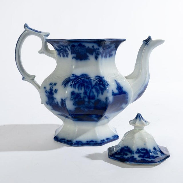 19th Century Flow Blue Teapot Alcock Scinde Pattern Circa 1840s | Chairish