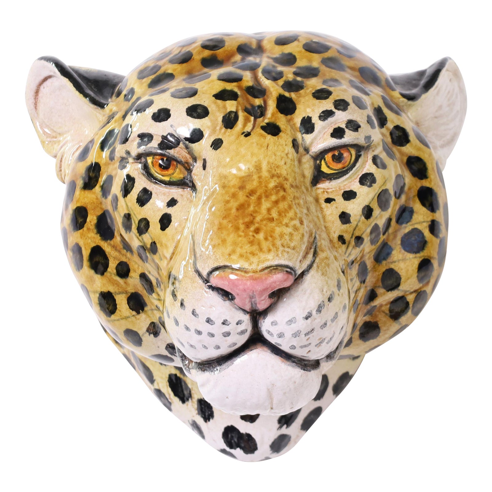 Vintage Italian Wall Hanging Leopard Head | Chairish