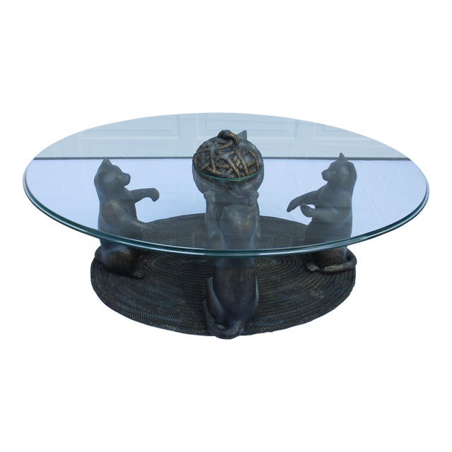 Oval Black Cat Coffee or Cocktail Table | Chairish