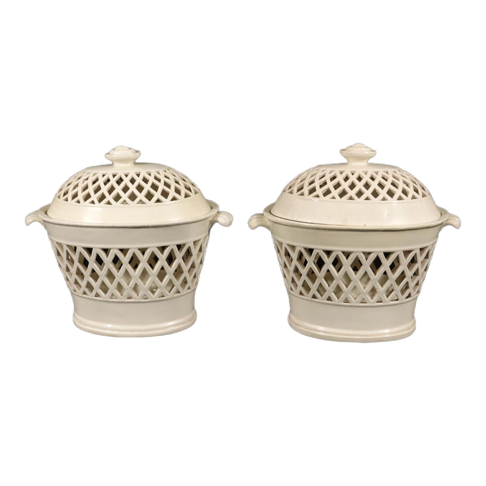18th-Century English Pottery Creamware Openwork Covered Baskets | Chairish