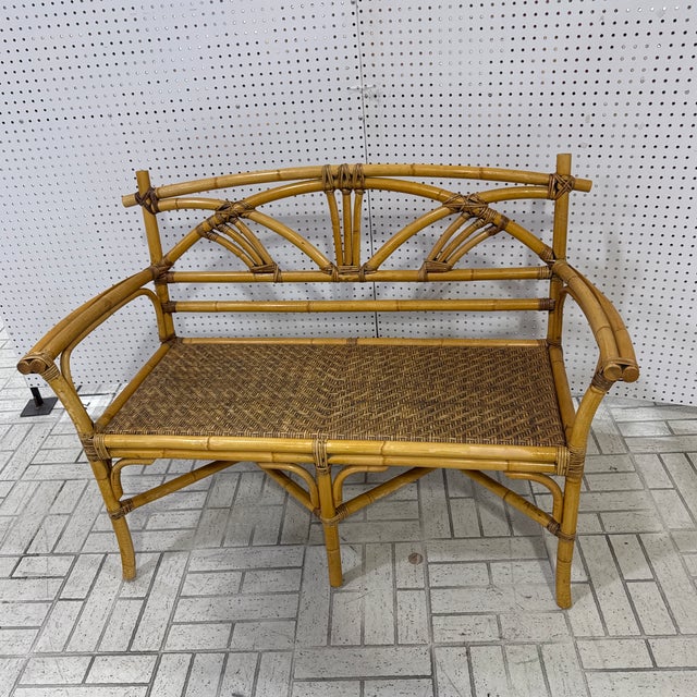 1970s Vintage Mid Century Coastal Chinoiserie Bamboo & Cane Loveseat ...