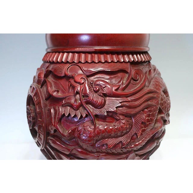 Large Chinese Red Lacquer Wood Rice Storage Barrels Containers / Dragon ...