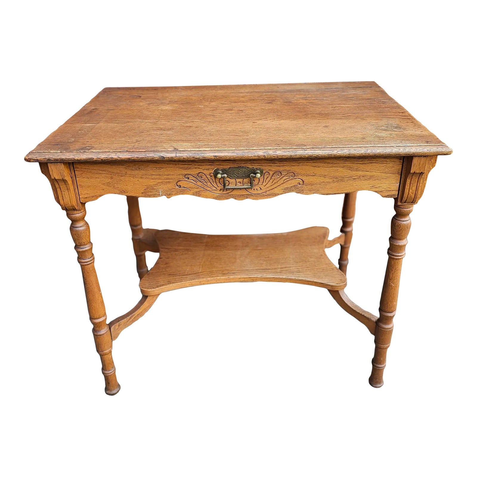 19th Century Oak Single Drawer Legs Work Table | Chairish
