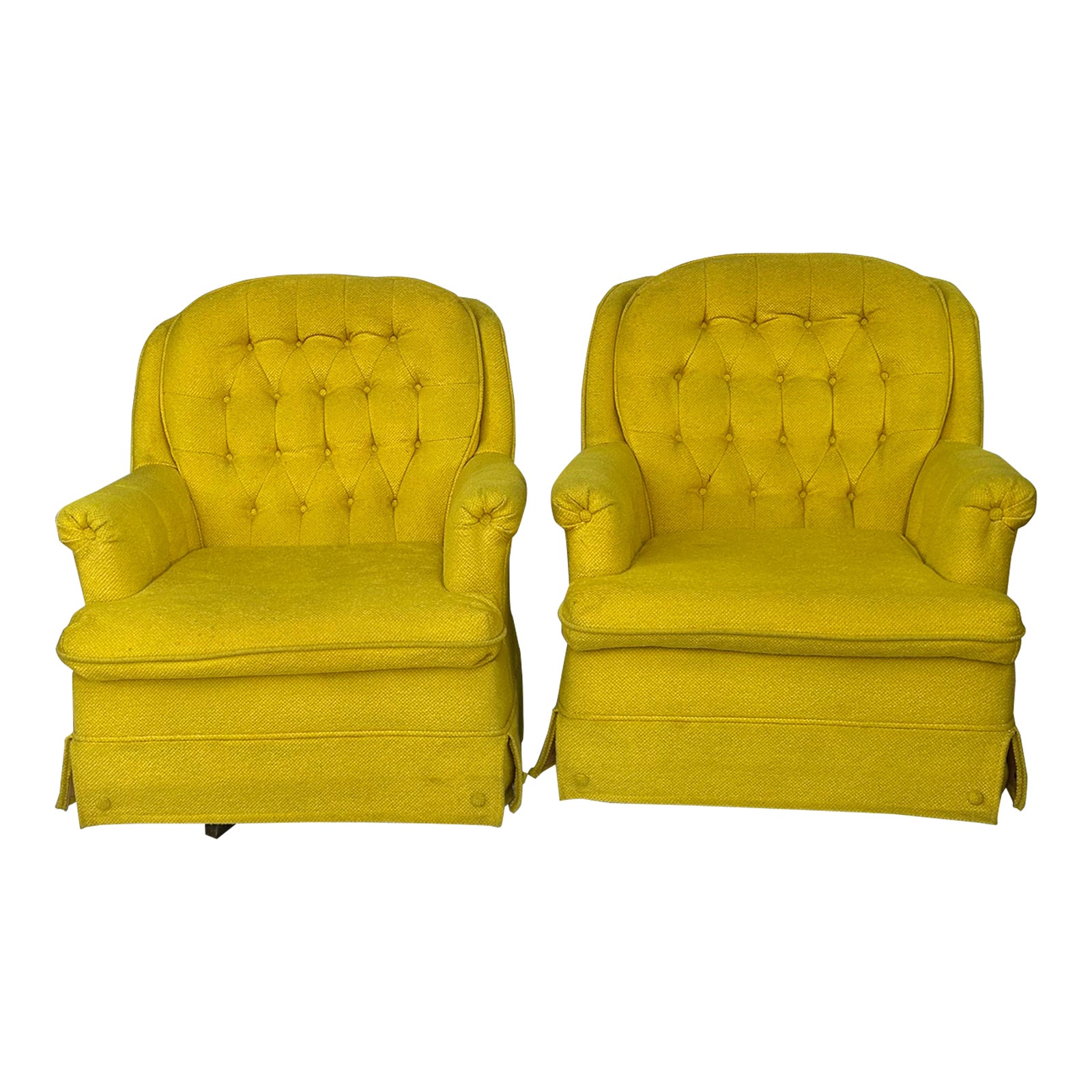 1970s Hollywood Regency Citron Tufted Swivel Rockers- a Pair | Chairish