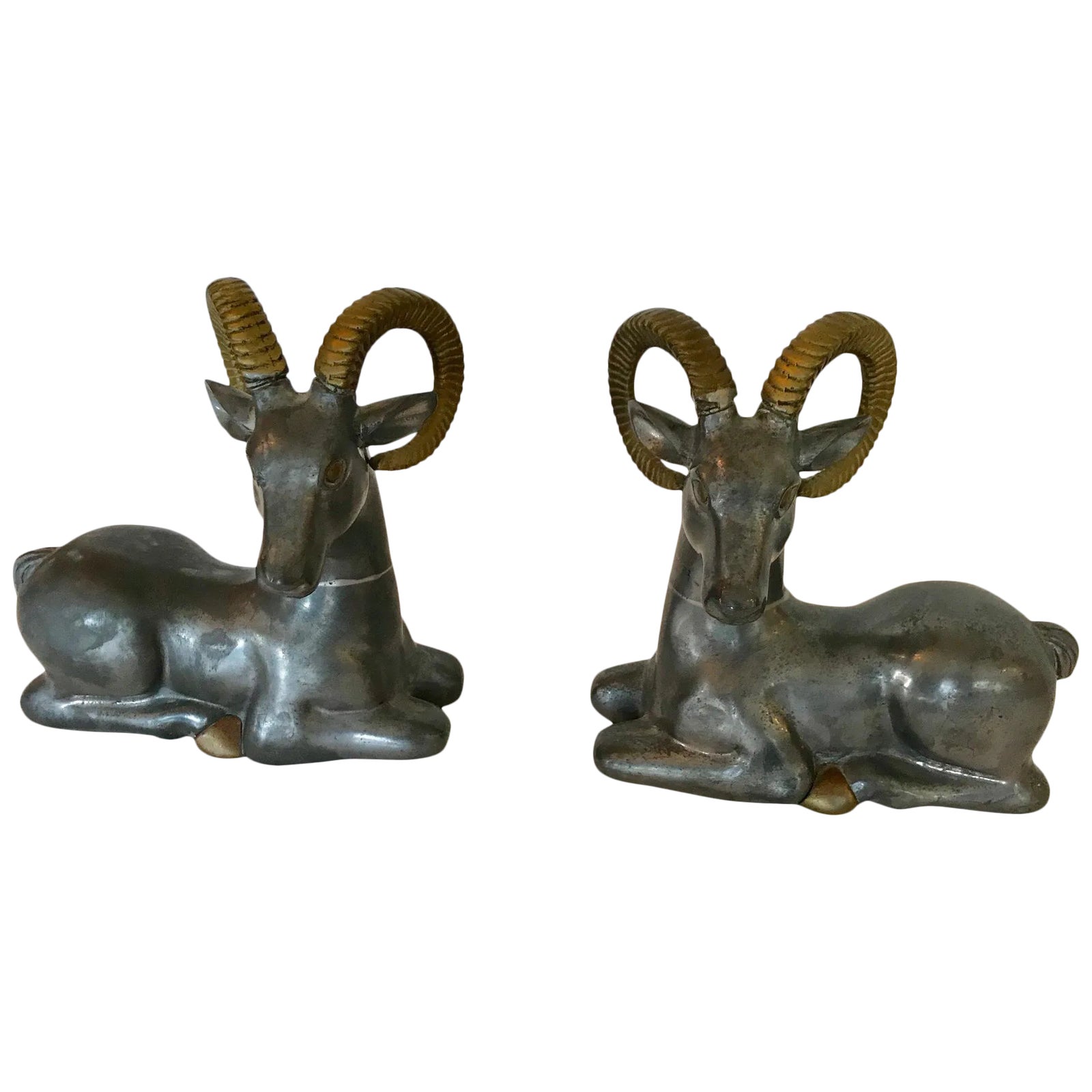 Striking Mid-Century Modern Mixed-Metal Ram Sculptures - a Pair | Chairish