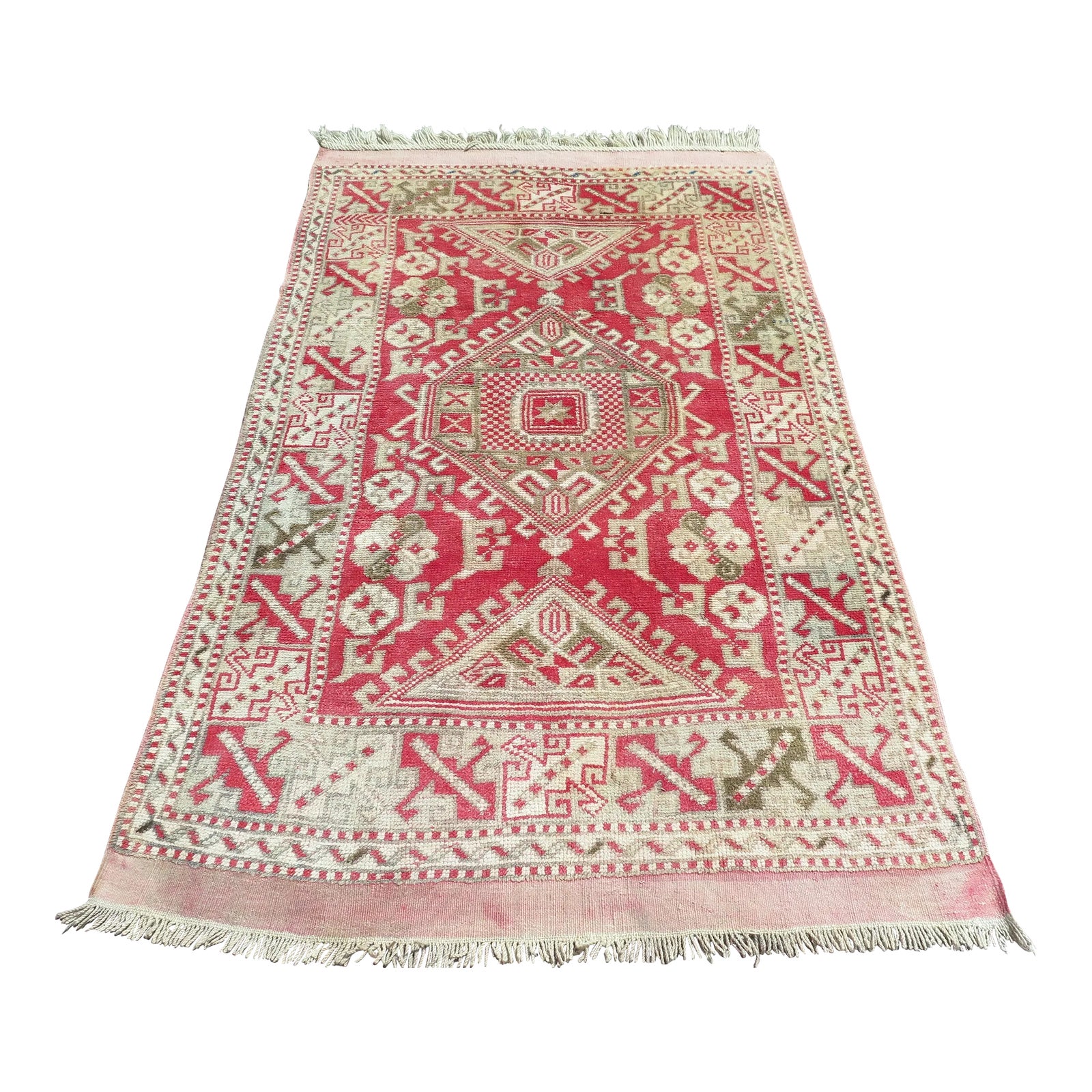 Cute Mid 20th Century Ruby Red Color Small Vintage Carpet | Chairish