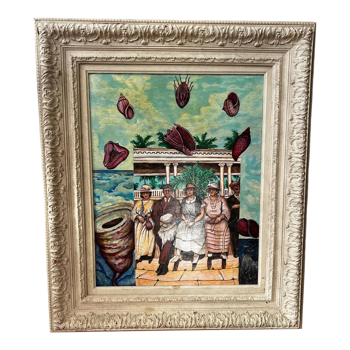 1998 Alejandro Mazon Palm Bench Gothic Painting | Chairish
