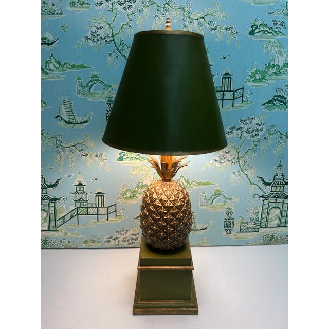 Vintage Newly Painted Green Brass Pineapple Table Lamp With Hand ...