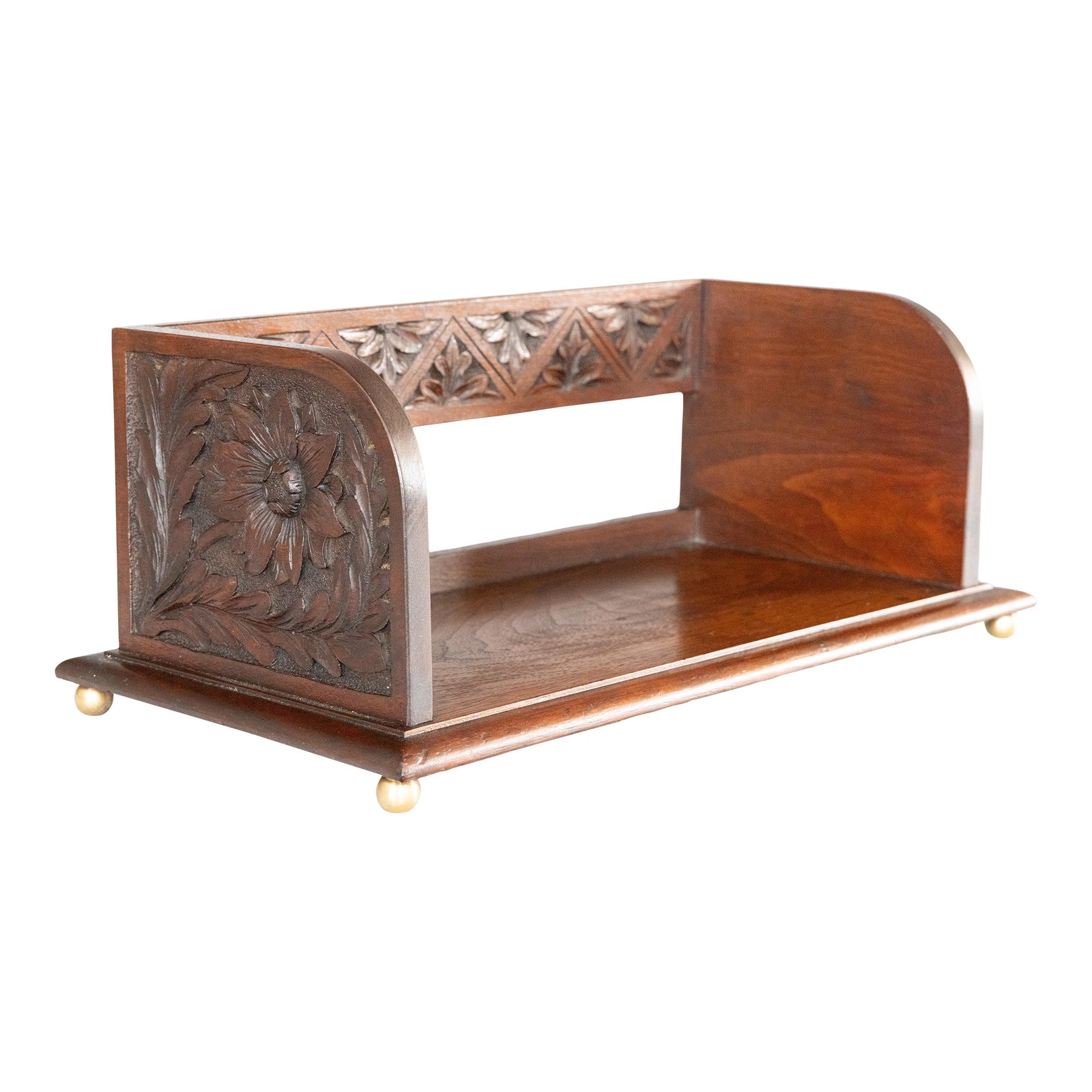 Antique English Carved Oak Table Top Book Trough Rack Stand | Chairish