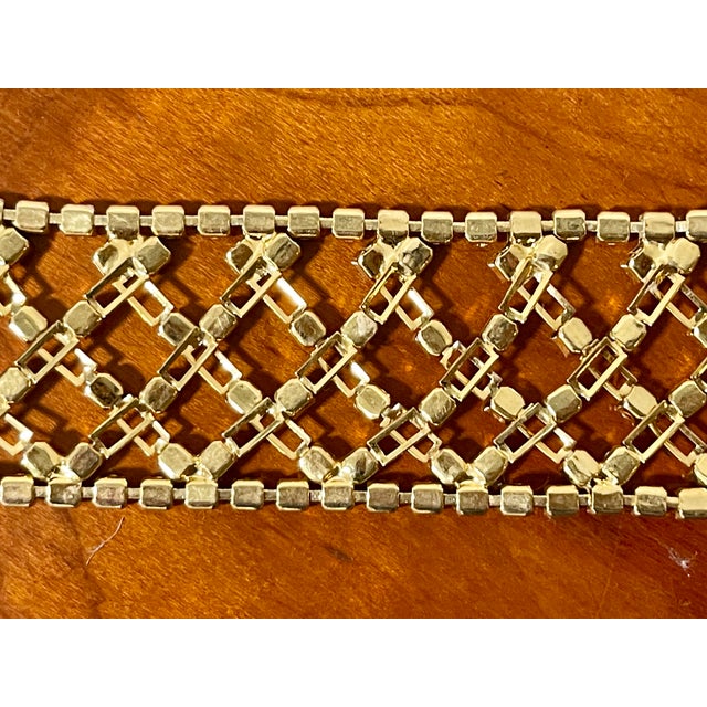 1980s Sparkly Art Deco Style Crosshatch Crystal Gold Bracelet | Chairish