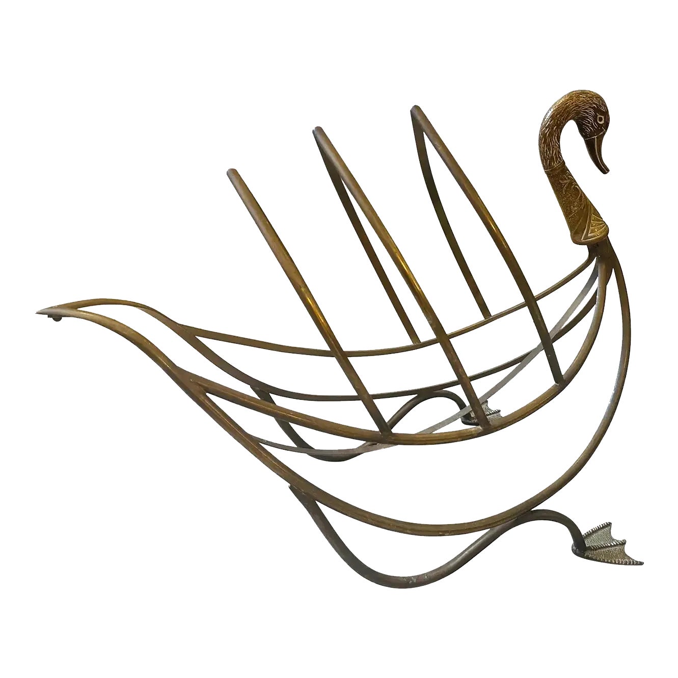 1960s Iconic Brass French Swan Magazine Rack by Mason Jansen | Chairish