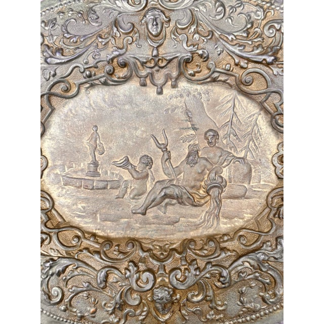 Mid 20th Century Oval Brass Tone Metal Poseidon Bas Relief Repousse ...