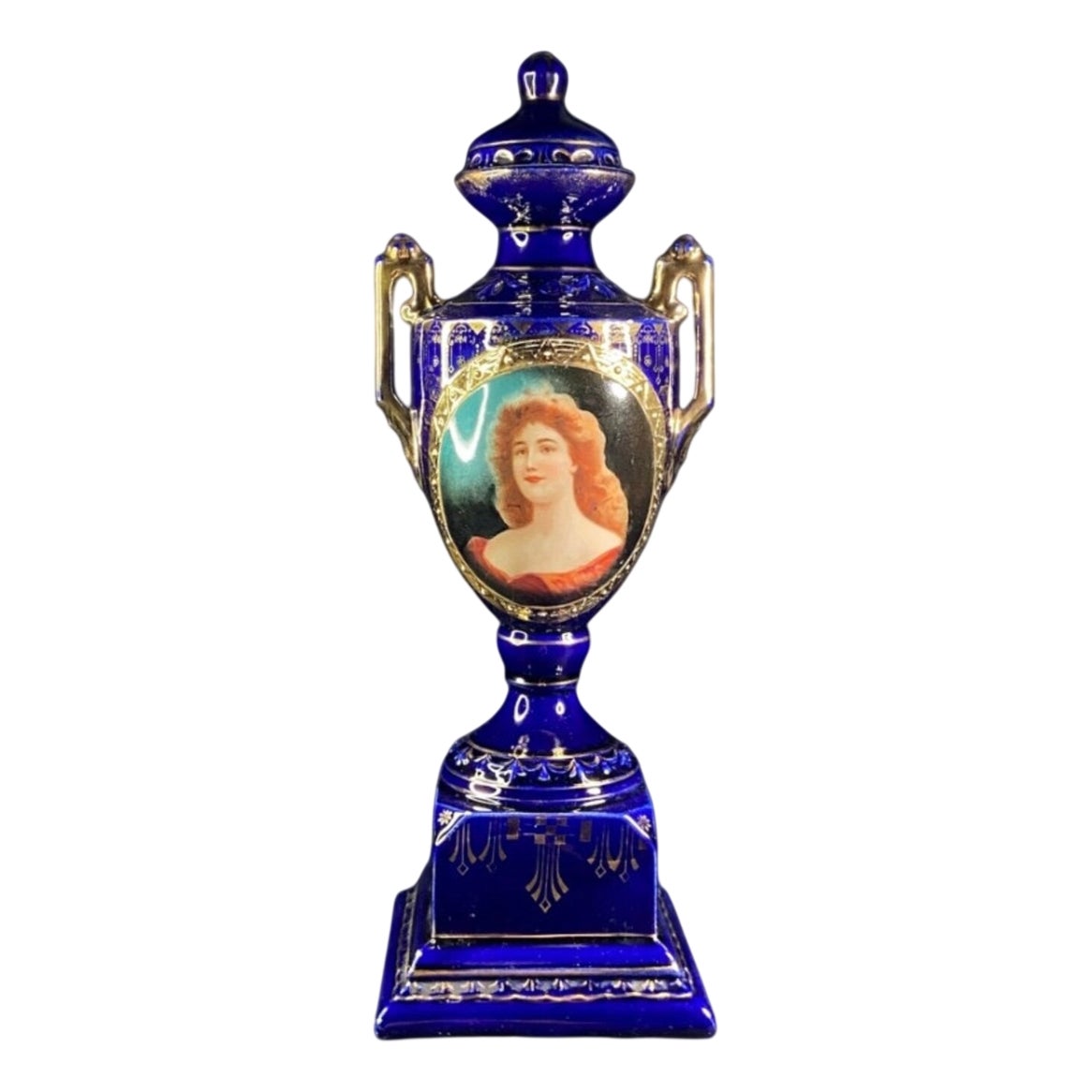 Portrait Vase in Cobalt Blue and Gilt by Josef Strnact, 1890s | Chairish