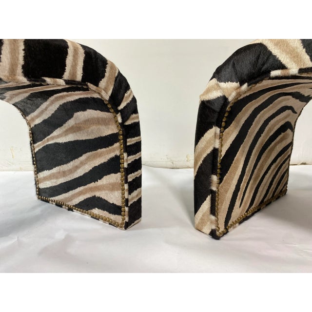 Waterfall Ottomans Stools in Zebra Stenciled Cowhide, a Pair | Chairish