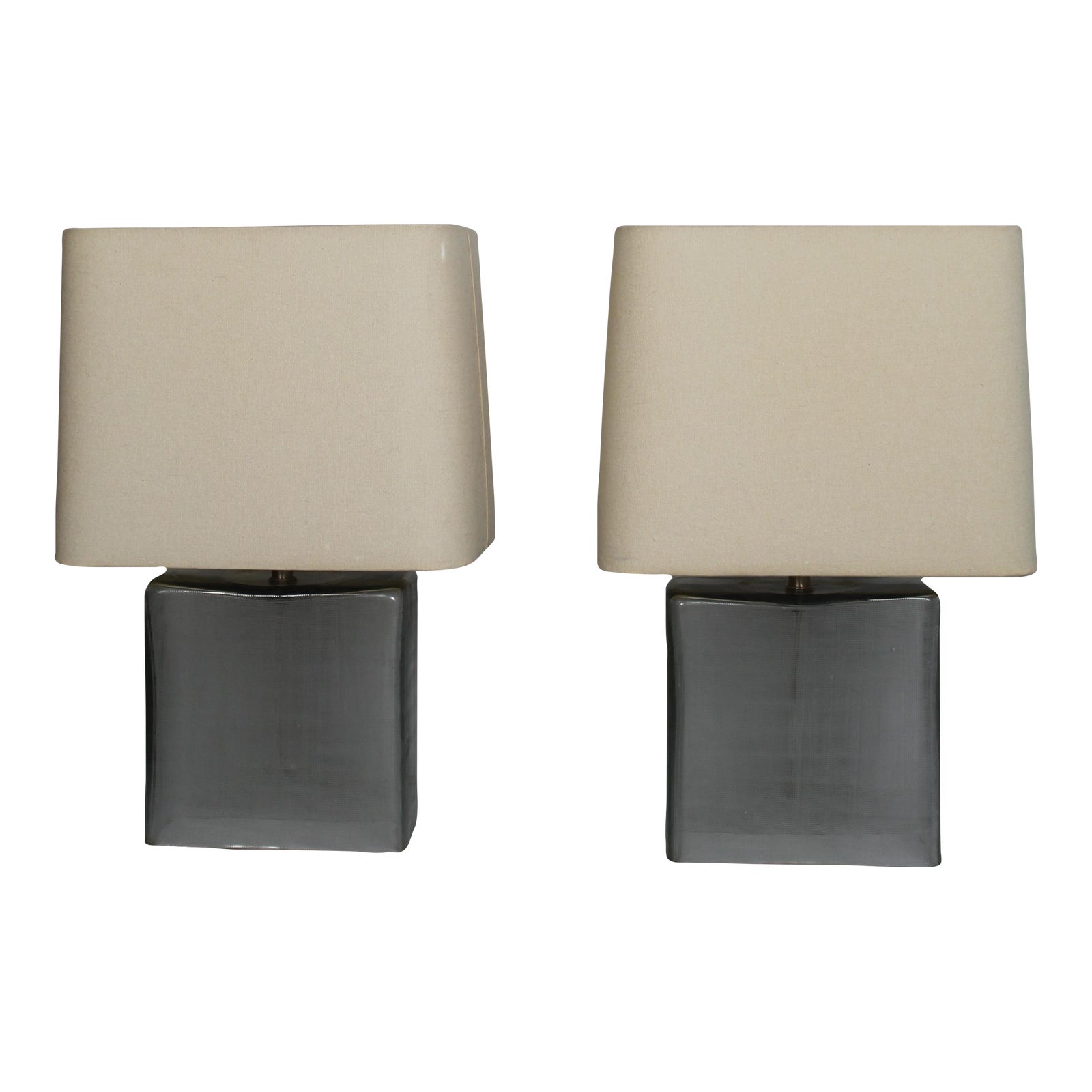 Mid 20th Century Rectangle Etched Glass Lamps - a Pair | Chairish