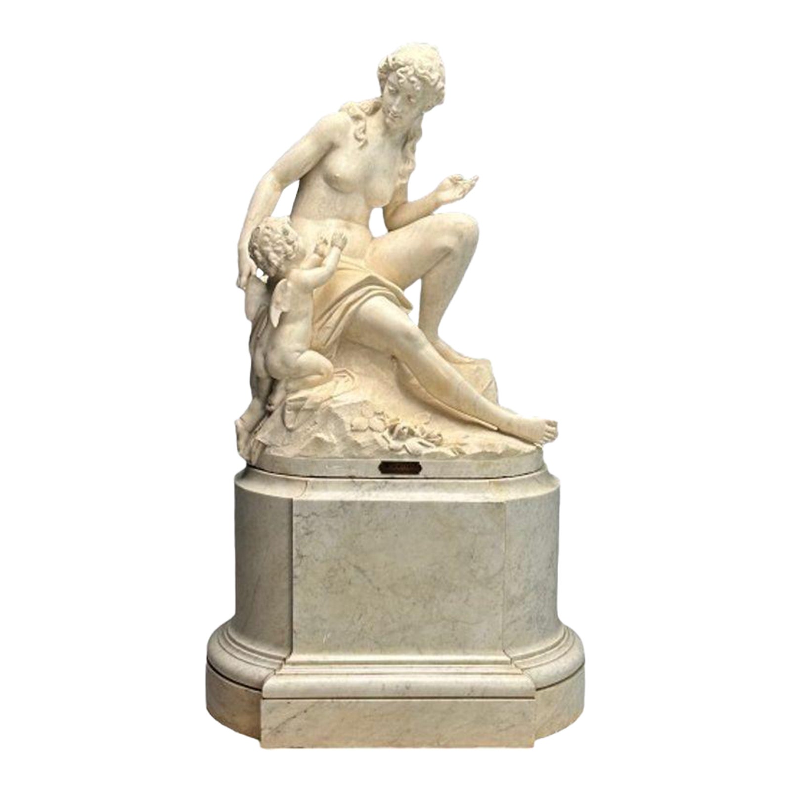 Jean-Marie Boucher, Venus and Cupid Marble Statue, White Marble ...