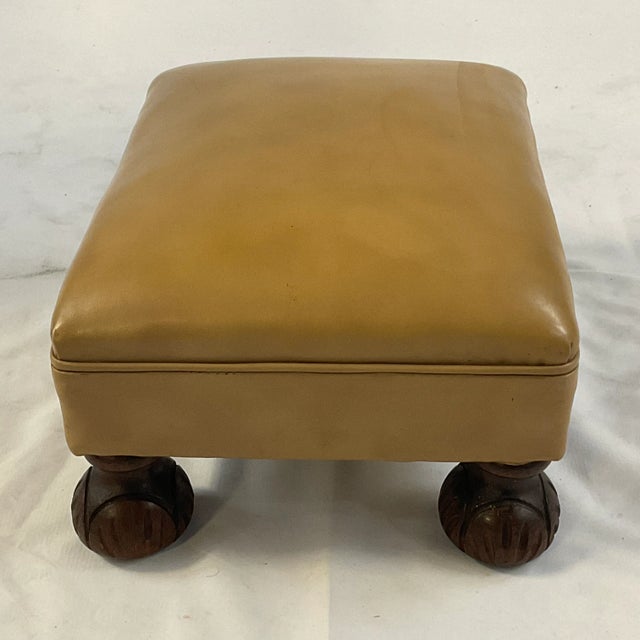 1980s Vintage Americana Boho Chic Vinyl Footstool With Carved Wooden ...