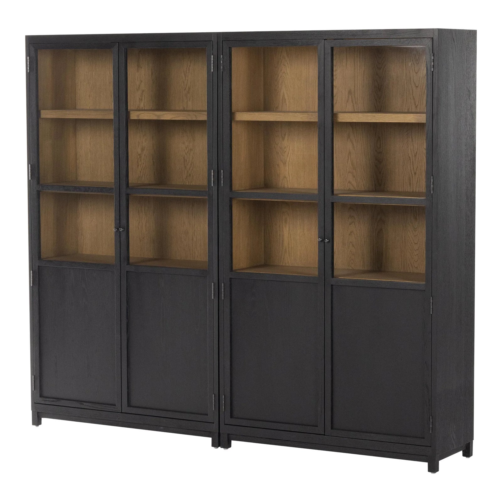 Millie Panel & Glass Door Double Cabinet, Black | Chairish
