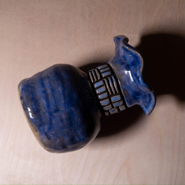 Late 20th Century Handmade Studio Pottery Blue Ceramic Vase With ...