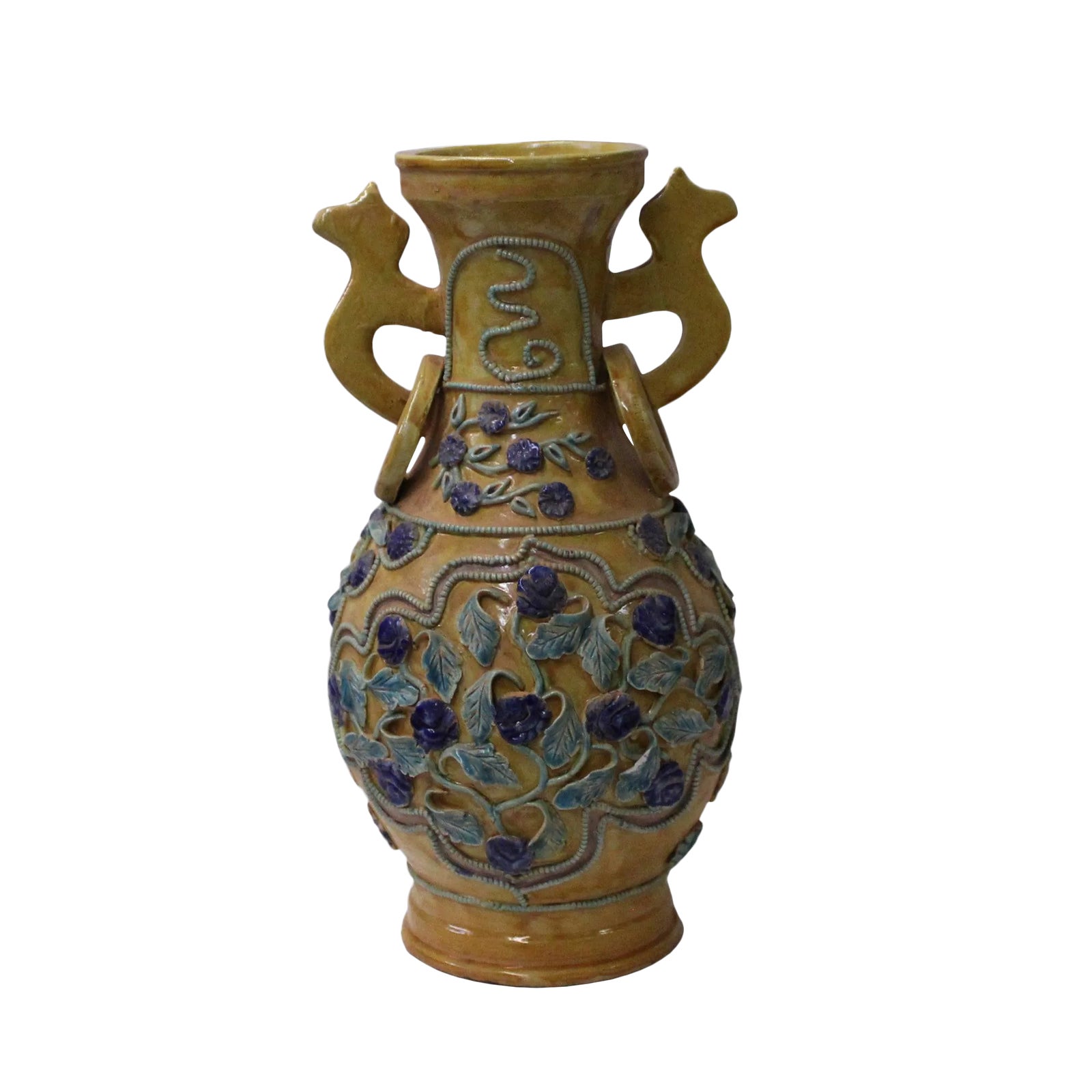 Handmade Ceramic Yellow Dimensional Flower Vase Jar | Chairish
