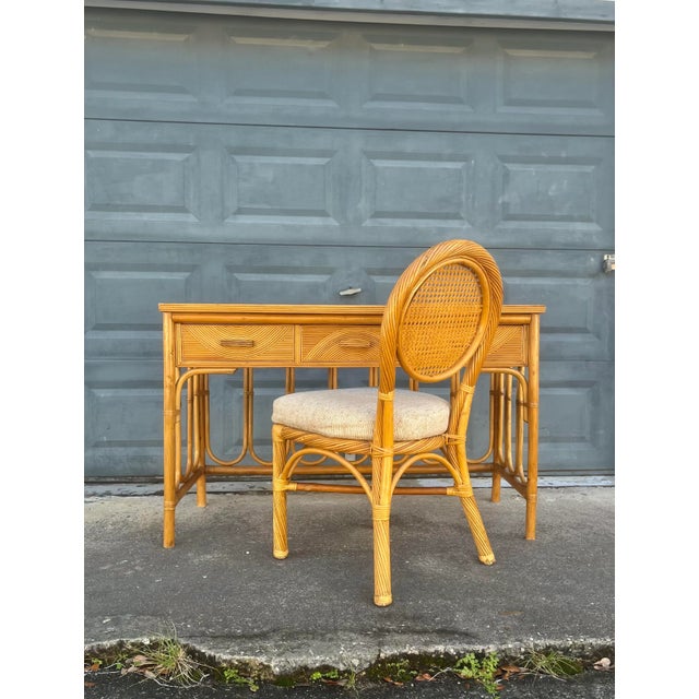 Gabriela Crespi Style Split-Reed Ripple Motif Writing Desk With ...