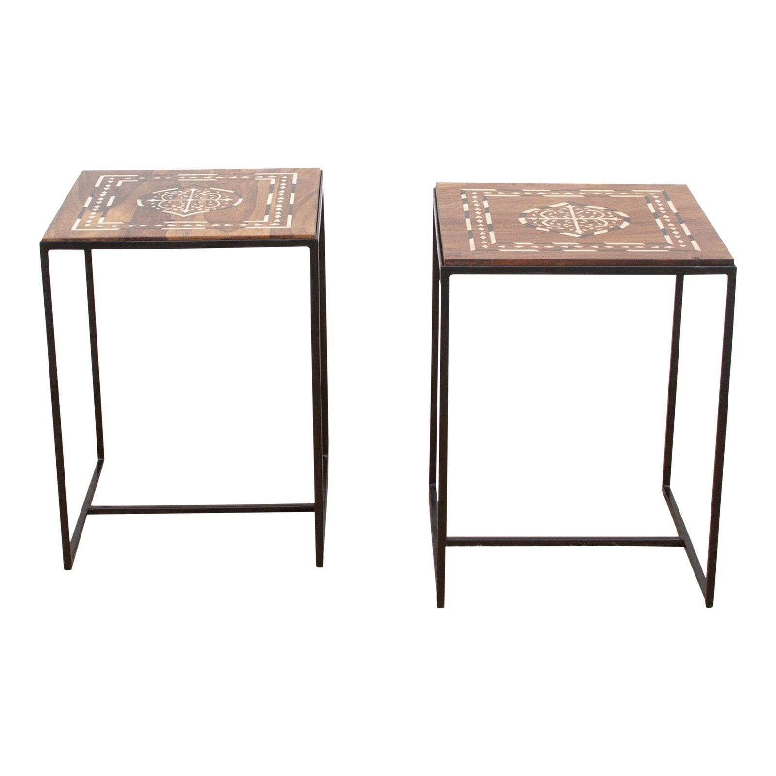 Pair of Sleek Inlay End Tables | Chairish