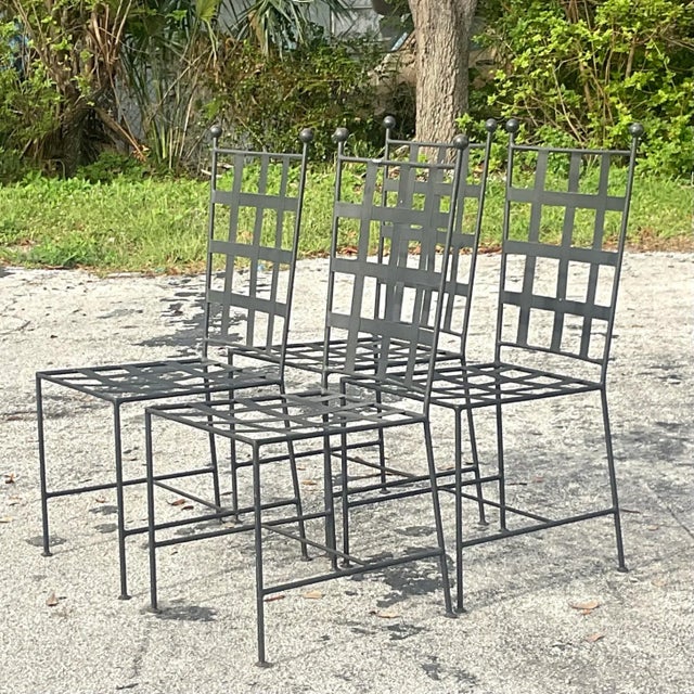 Vintage Regency Grid Wrought Iron Dining Chairs - Set of 4 | Chairish