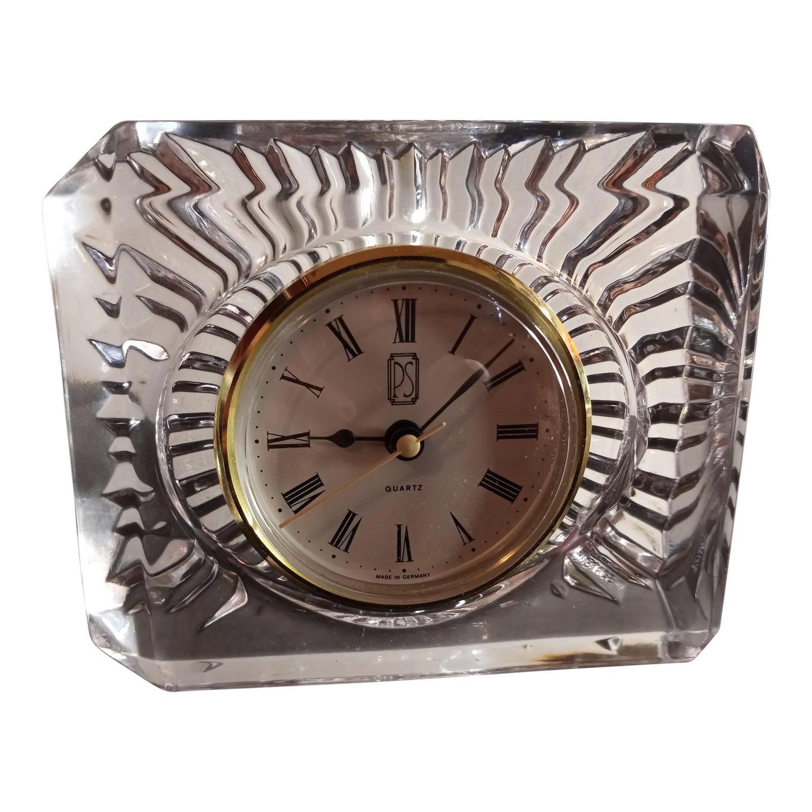 1920s Clear Crystal France Ps Quartz Mantle Clock | Chairish