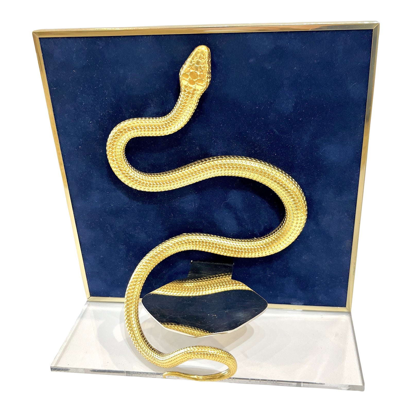 Vintage 1990s Gold Snake on Lucite Stand Bookend | Chairish