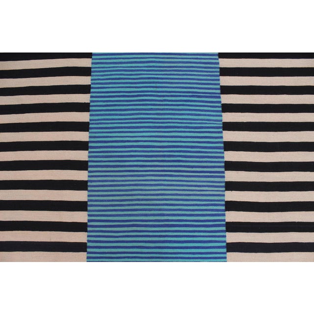 1990s Boho Chic Kilim Tameika Blue Beige Wool Rug - 6'7" X 9'10" | Chairish