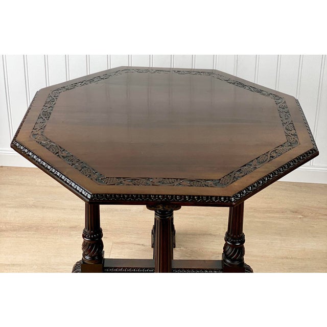 Antique Victorian Walnut Carved Grapevine Motif Octagonal Library Table ...