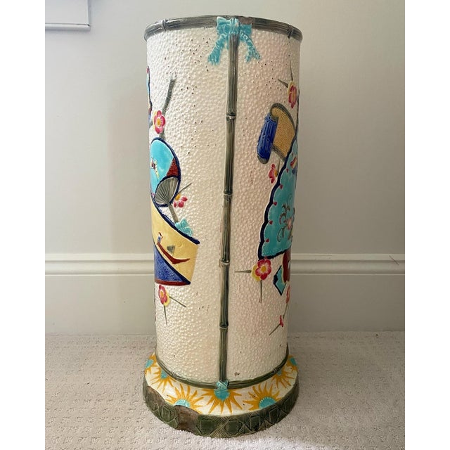 Antique Simon Fielding English Majolica Fan and Butterfly Umbrella/Cane ...