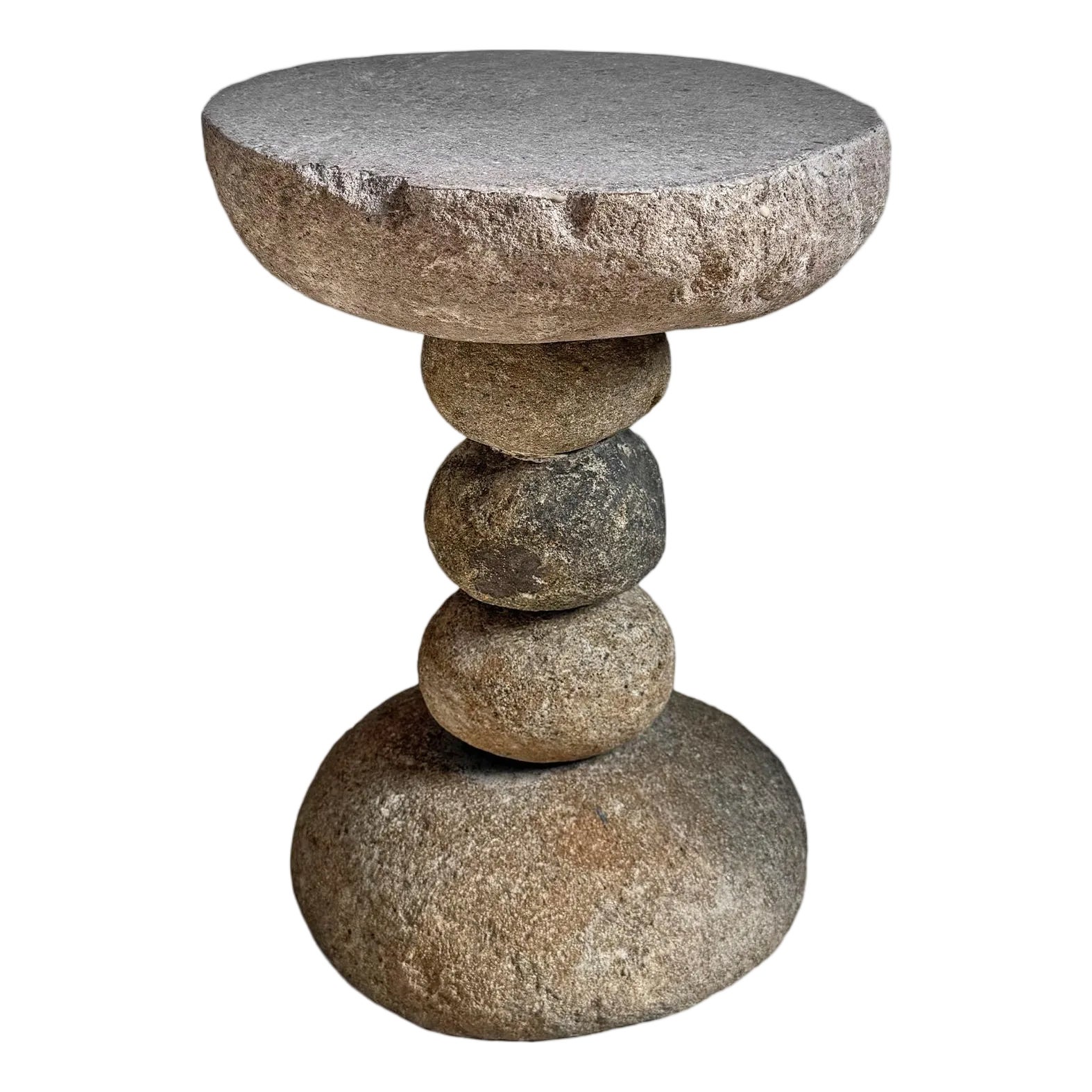 Stacked River Rock Outdoor Stool Side Table | Chairish