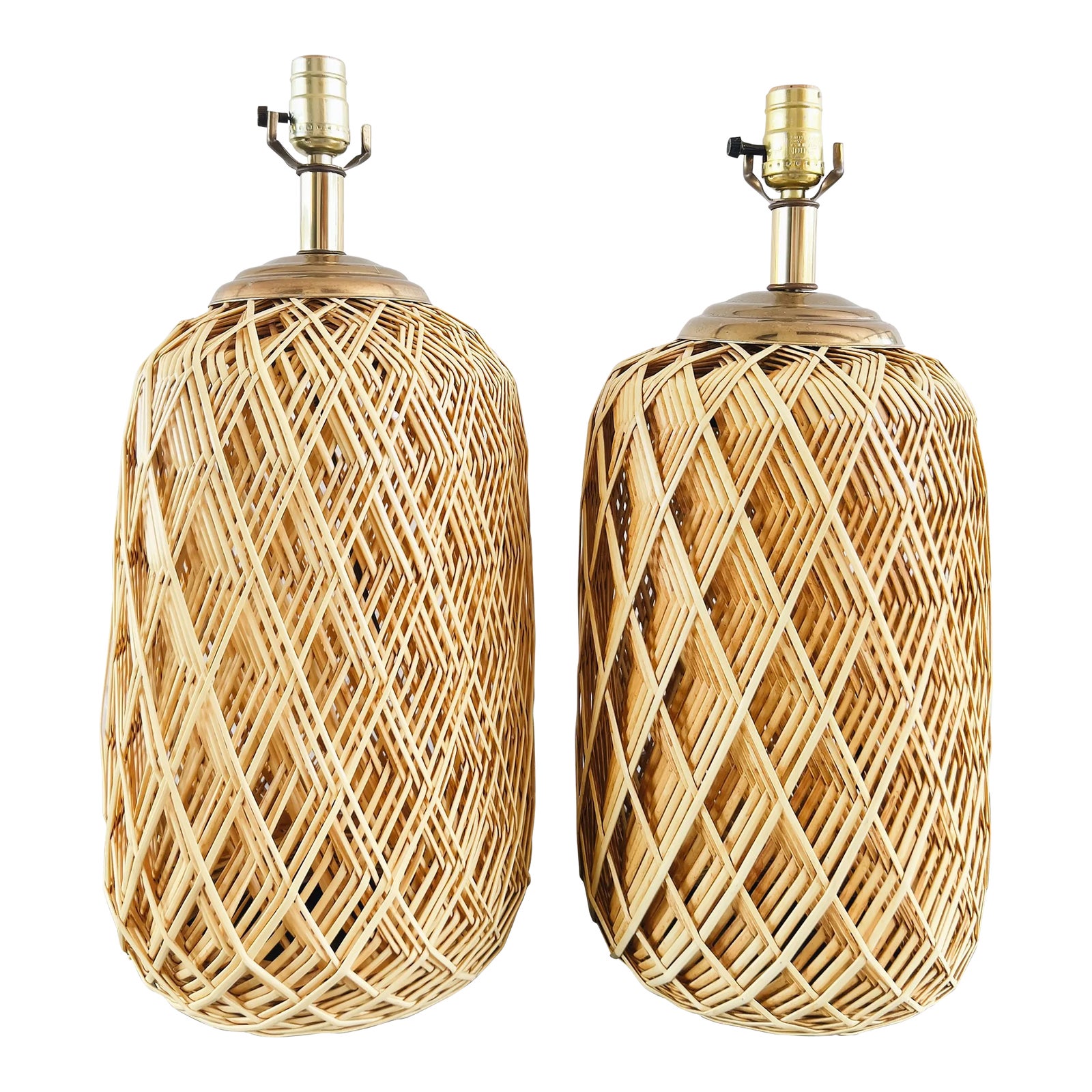 Vintage 1980s Woven Rattan Table Lamps - Pair | Chairish