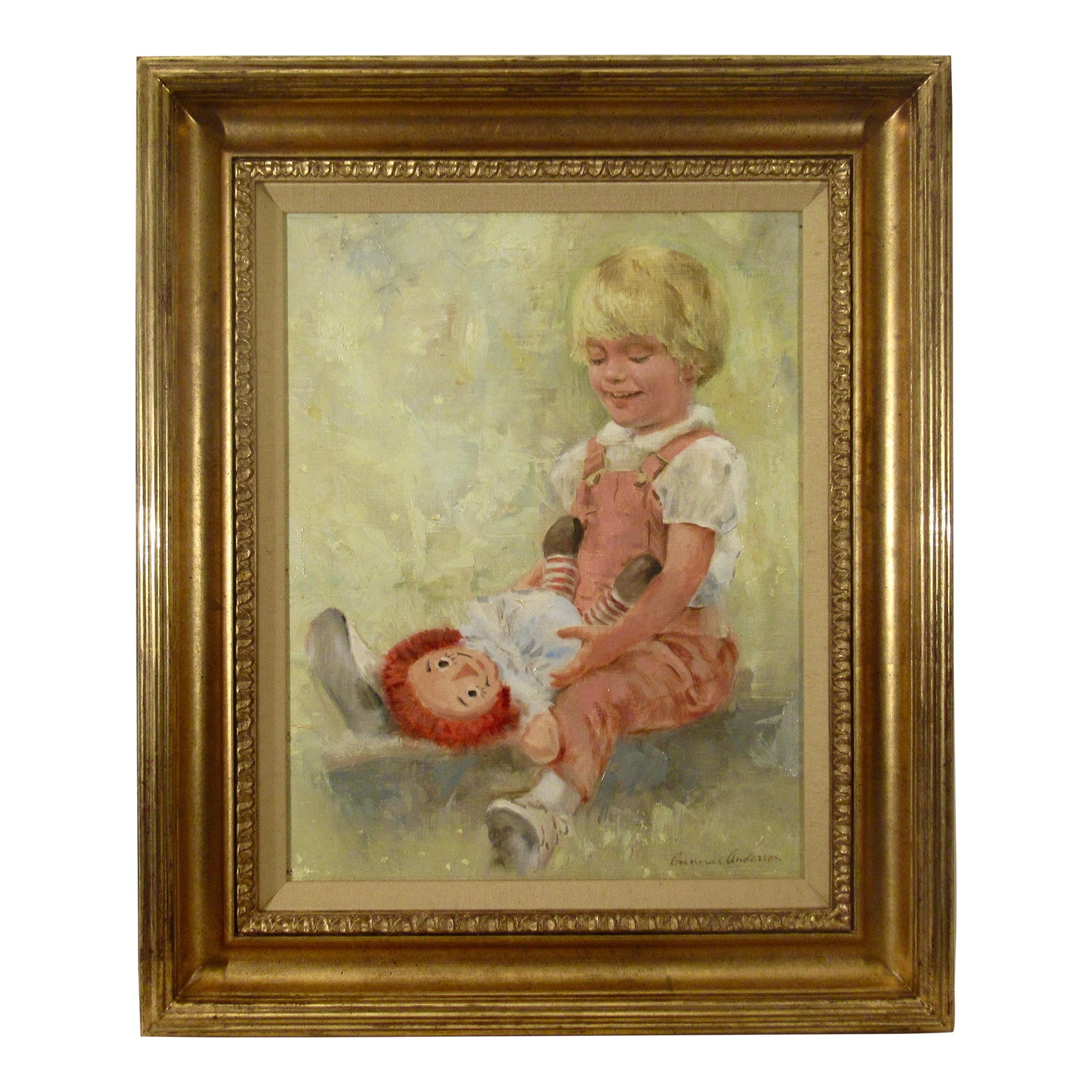 Gunnar Donald Anderson Young Girl With Doll C,1990 Painting | Chairish